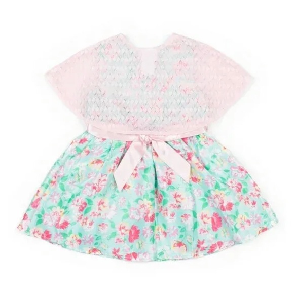 Little Lass | Dresses | Little Lass Mint Floral Bow Dress Pink Cardigan ...